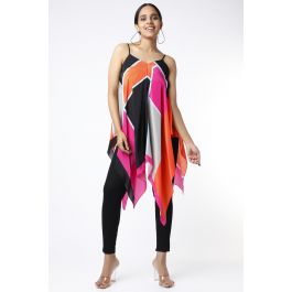 Fuschia And Black Handkerchief Top